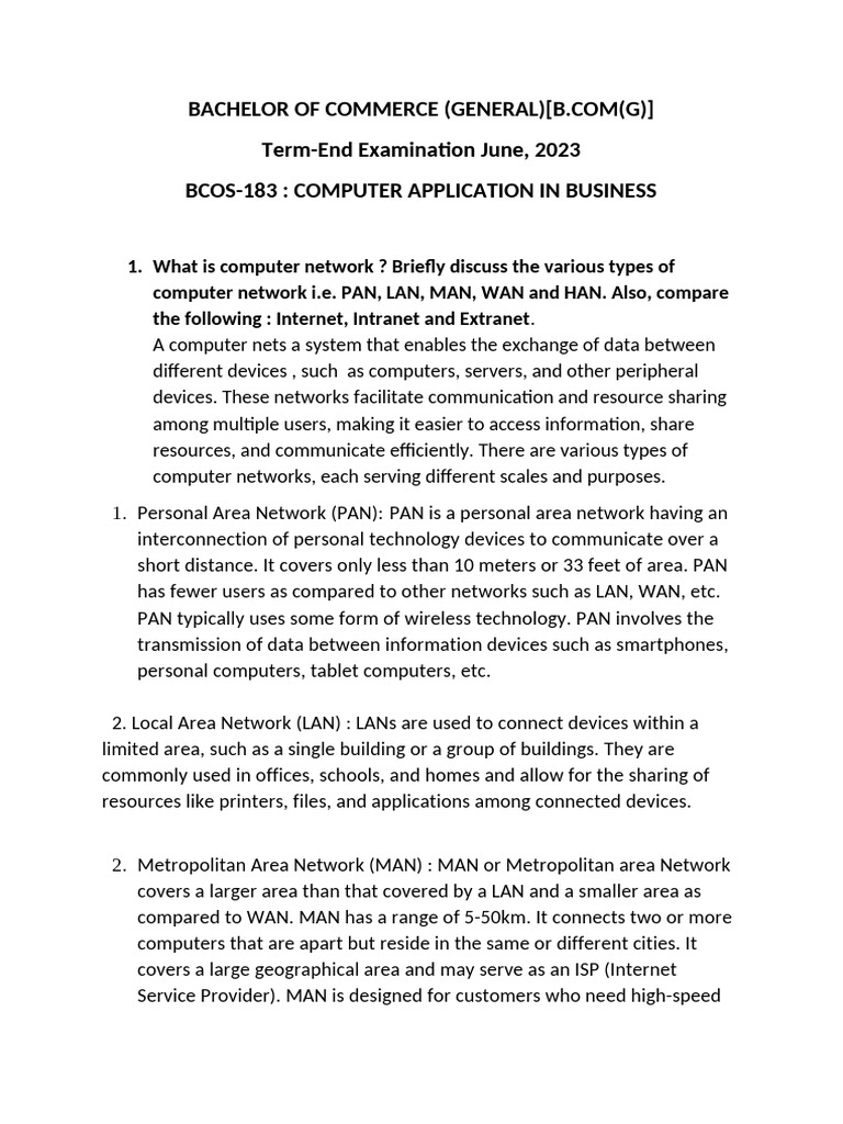 Bachelor of Commerce June 2023 | PDF | Computer Network | Databases