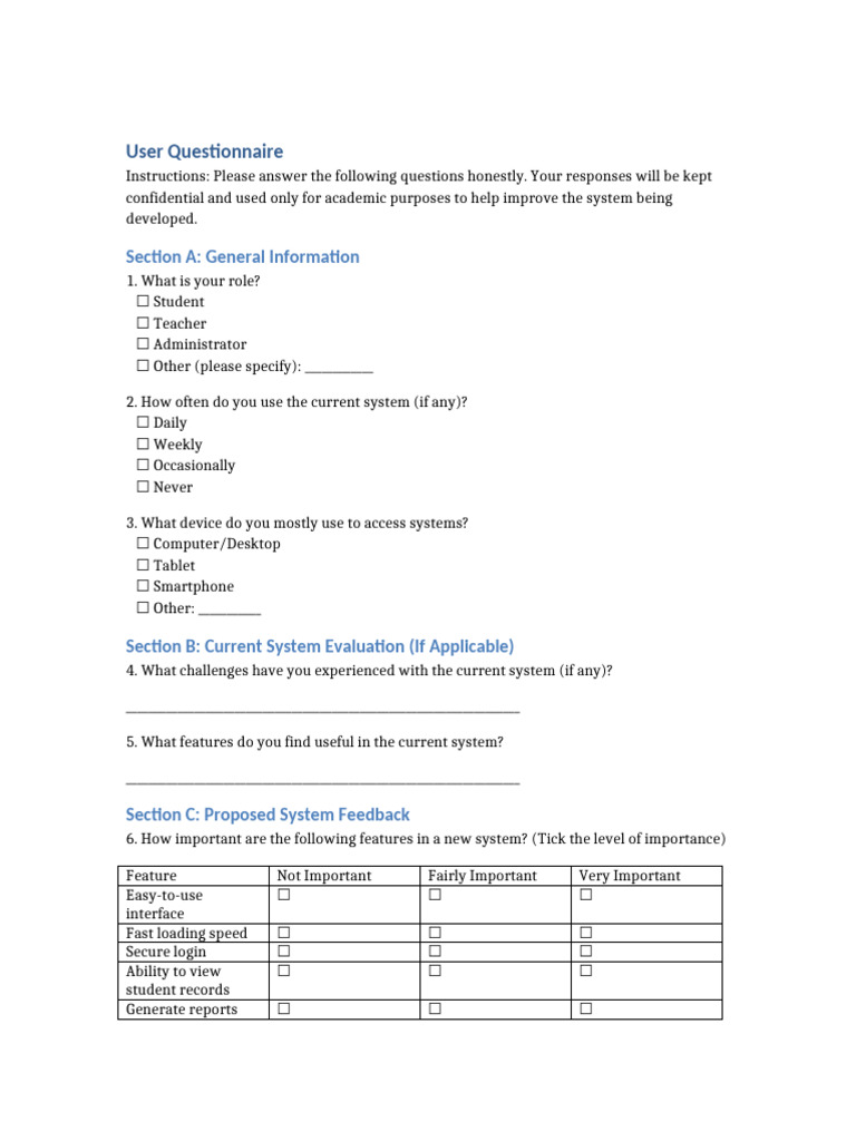 User Questionnaire (2) | PDF