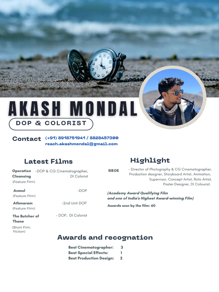 Akash Mondal CV - DOP and Colorist | PDF | Filmmaking
