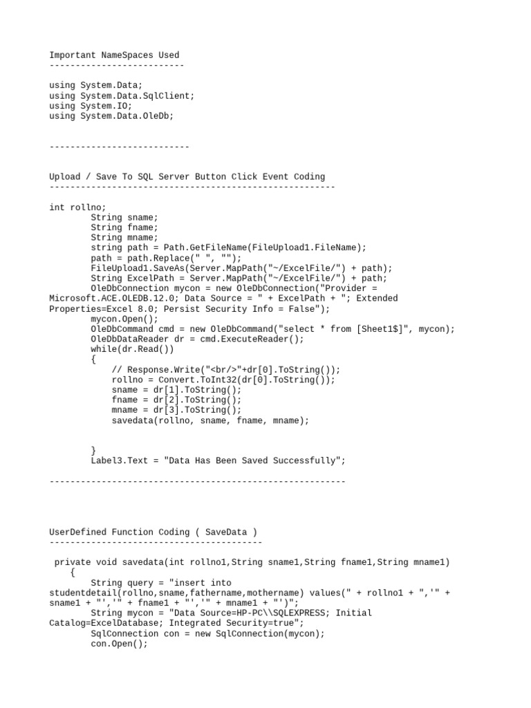 Save Excel Data To SQL Server | PDF