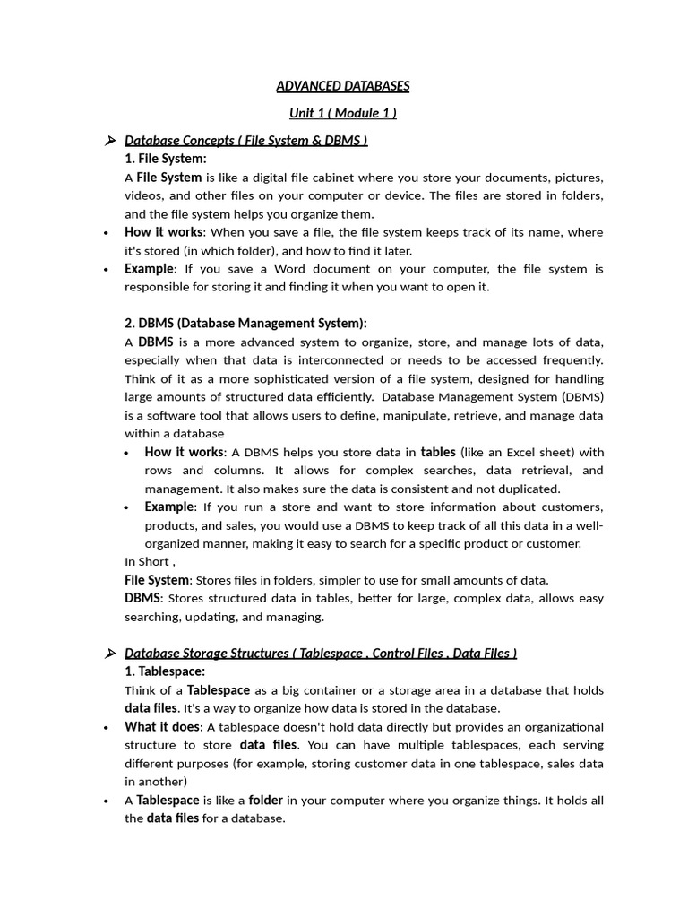 Advanced Databases Unit 1 | PDF | Databases | Computer File