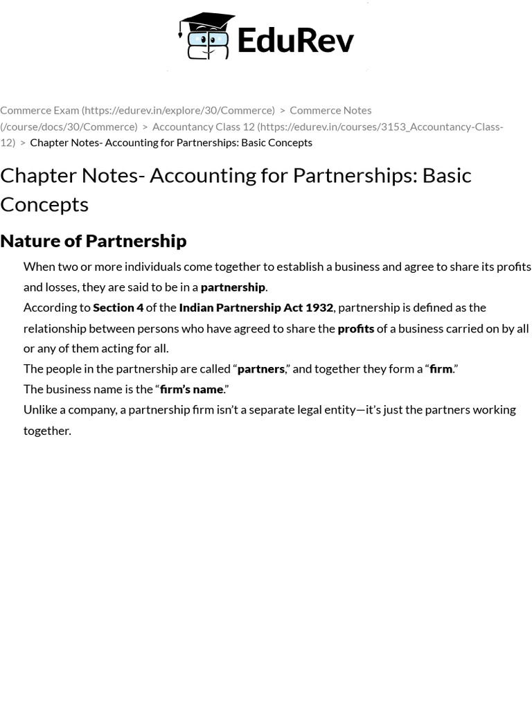 Accounting For Partnerships - Basic Concepts Chapter Notes ...