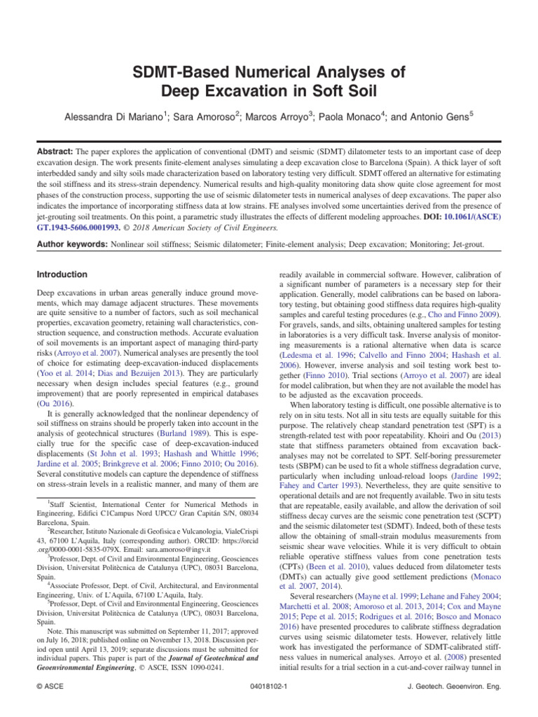 SDMT-Based Numerical Analyses of Deep Excavation in Soft Soil | PDF ...