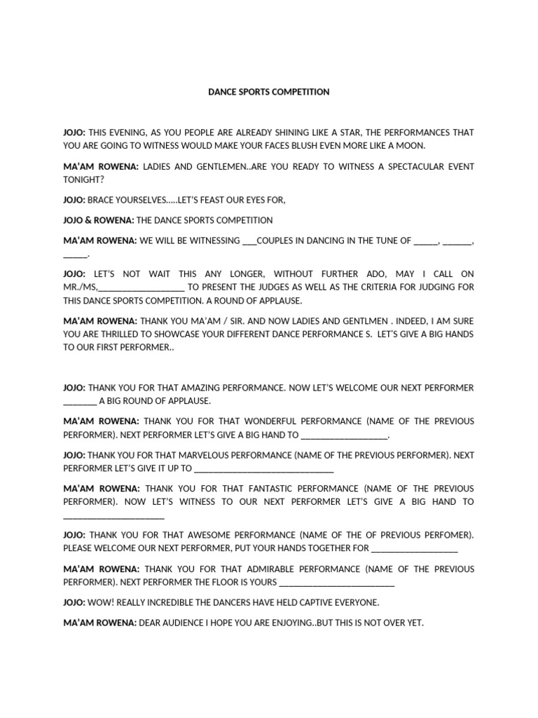 Dance Sports Competition Script | PDF