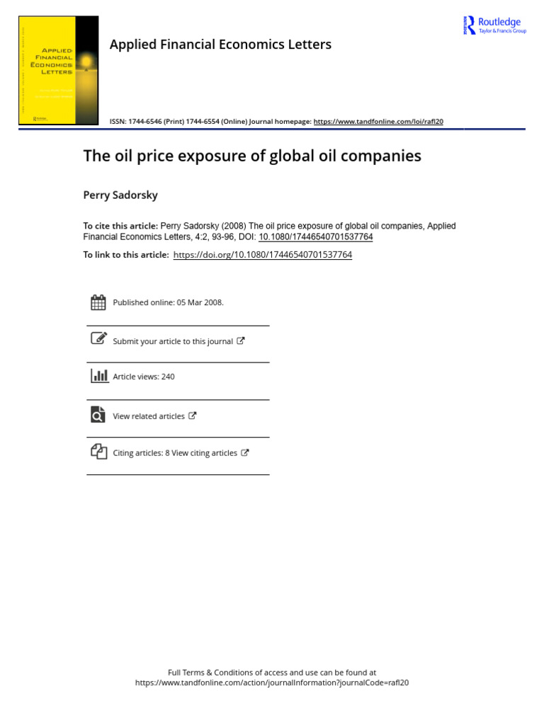 The Oil Price Exposure of Global Oil Companies | PDF | Beta (Finance ...
