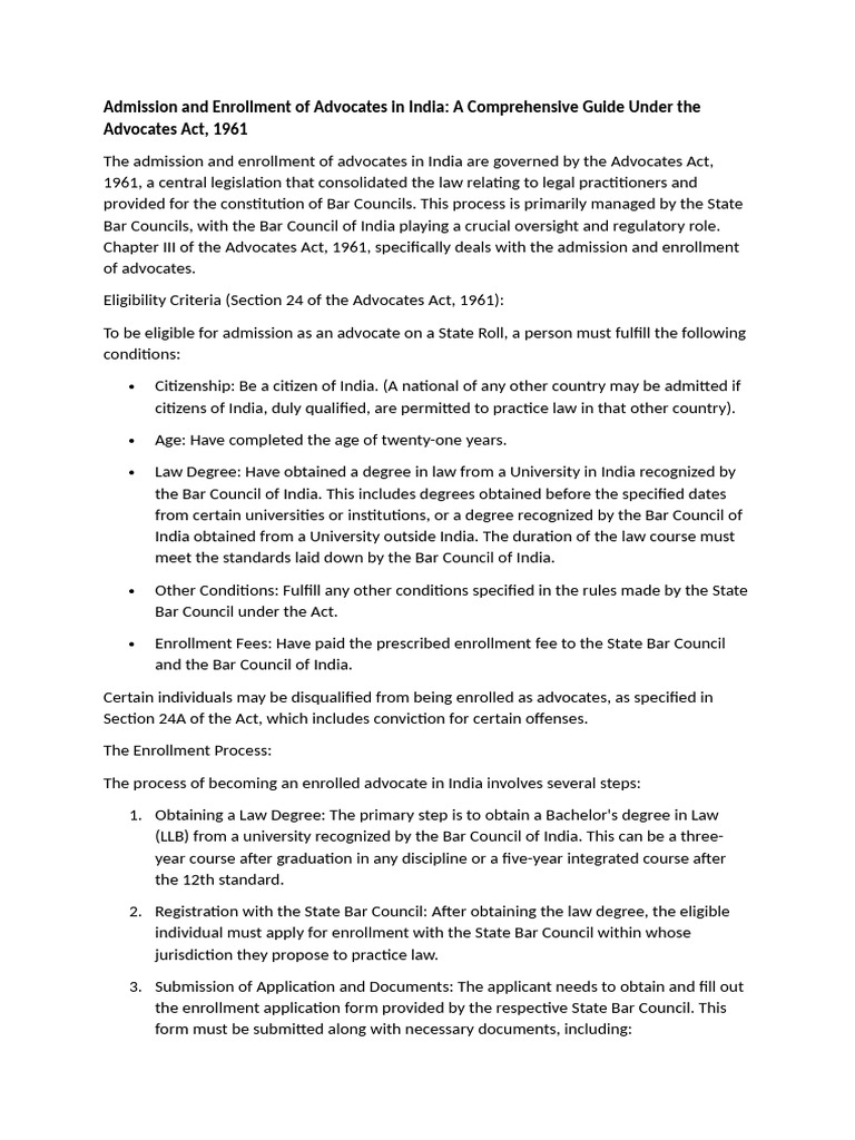 Advocate Admission and Enrollment Guide | PDF | Advocate | Lawyer