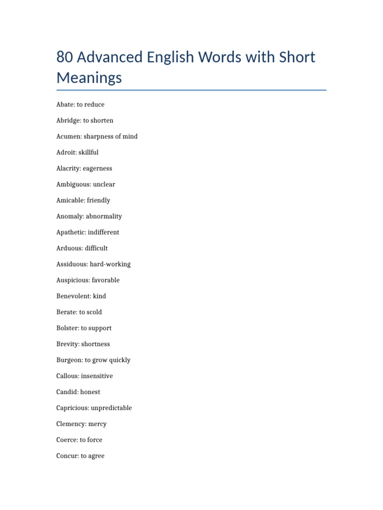80 Advanced English Vocabulary Words | PDF