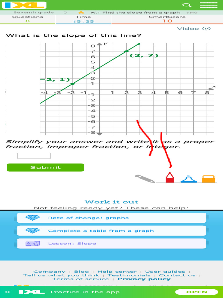 IXL Find The Slope From A Graph 7th Grade Math | PDF