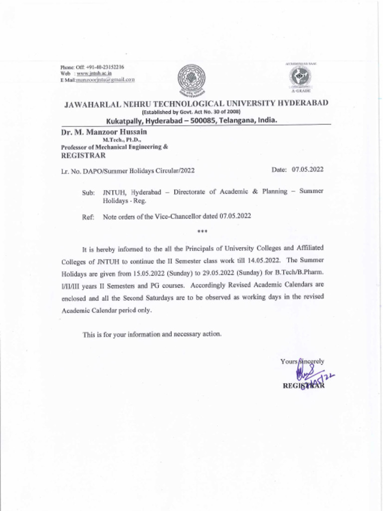 Revised Academic Calendars With Summer Vacation | PDF