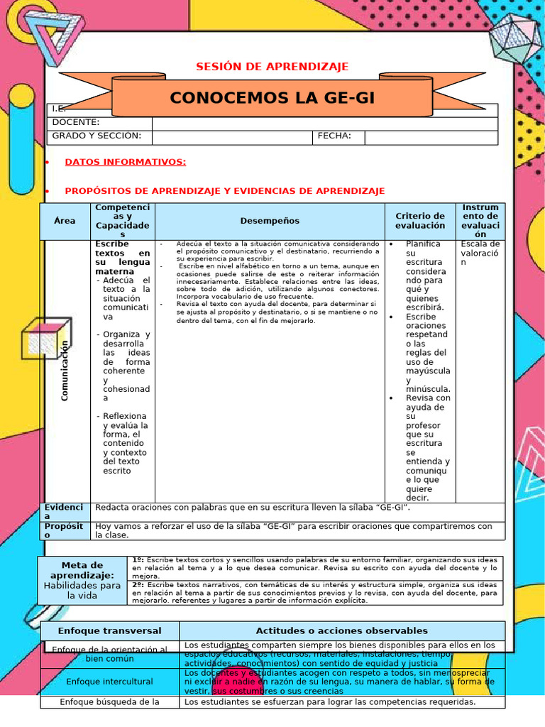 1°adicional La Letra Ge Gi | PDF | Caso de carta | Aprendizaje