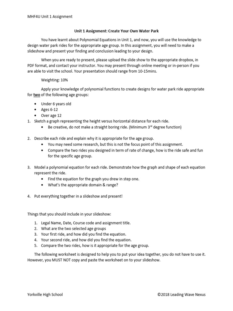 MHF4U Chapter 1 Assignment | PDF | Mathematical Concepts | Mathematics