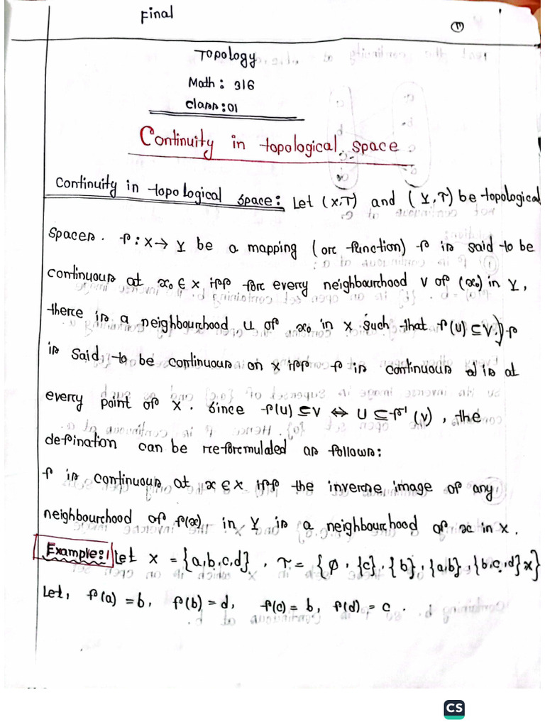 Topology 1st Class Test | PDF