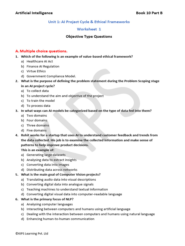 AI Project Cycle & Ethical Frameworks Worksheet | PDF | Artificial ...