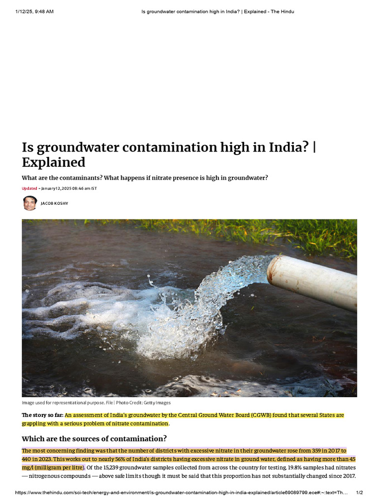 Groundwater Contamination in India | PDF | Nitrate | Nitrogen