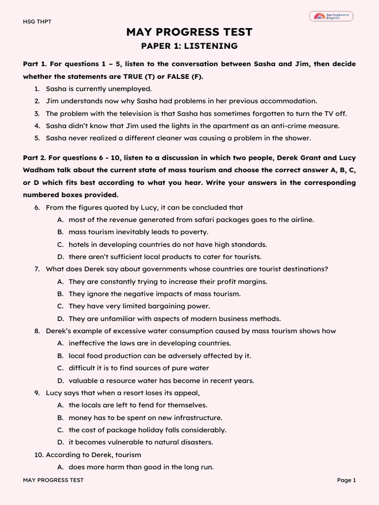 May Progress Test for HSG THPT | PDF | Greenhouse Gas | Building Insulation