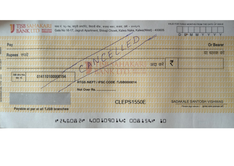 Santosh Cancelled Cheque | PDF