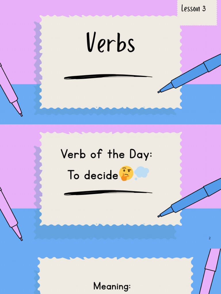 Action Verbs Presentation in Purple Blue Bold Style | PDF