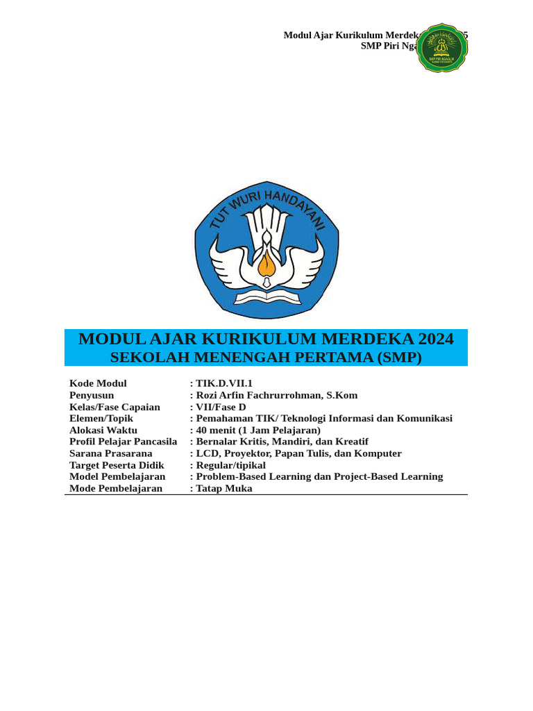 Modul Ajar TIK Kurikulum Merdeka 2024 | PDF