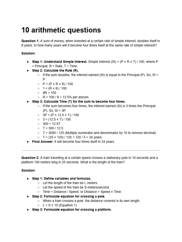 10 Arithmetic Questions | PDF | Interest | Arithmetic