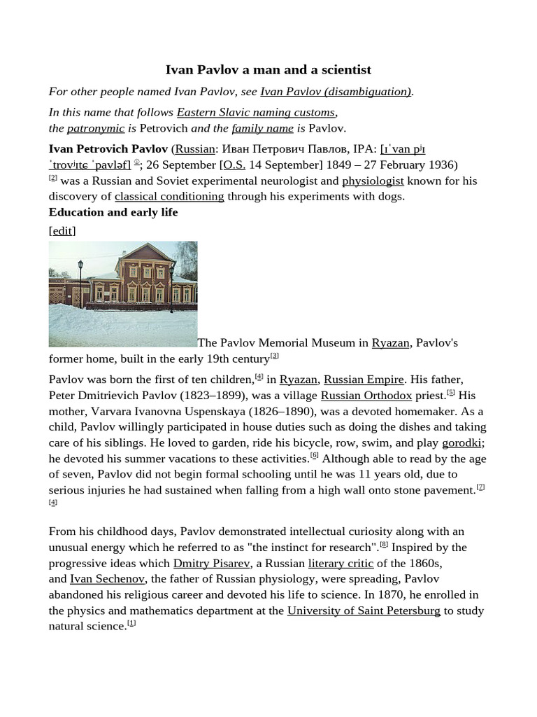 Ivan Pavlov A Man and A Scientist | PDF | Classical Conditioning ...