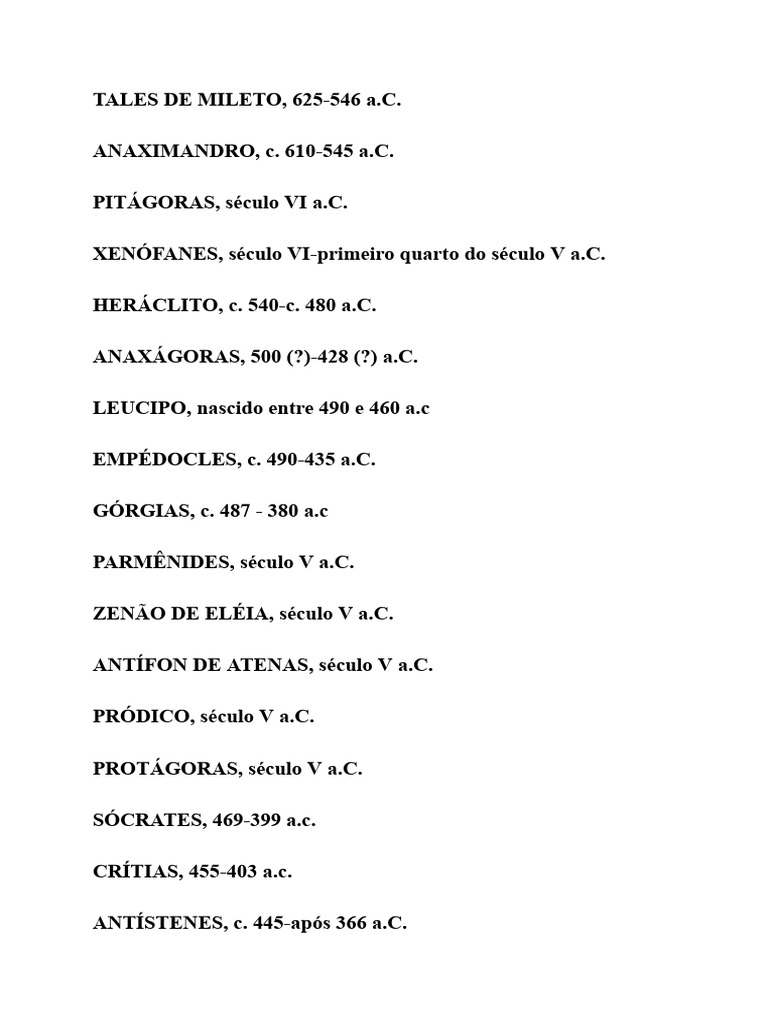 Cronologia Dos Filósofos | PDF | Metafísica | Filosofia Contemporânea
