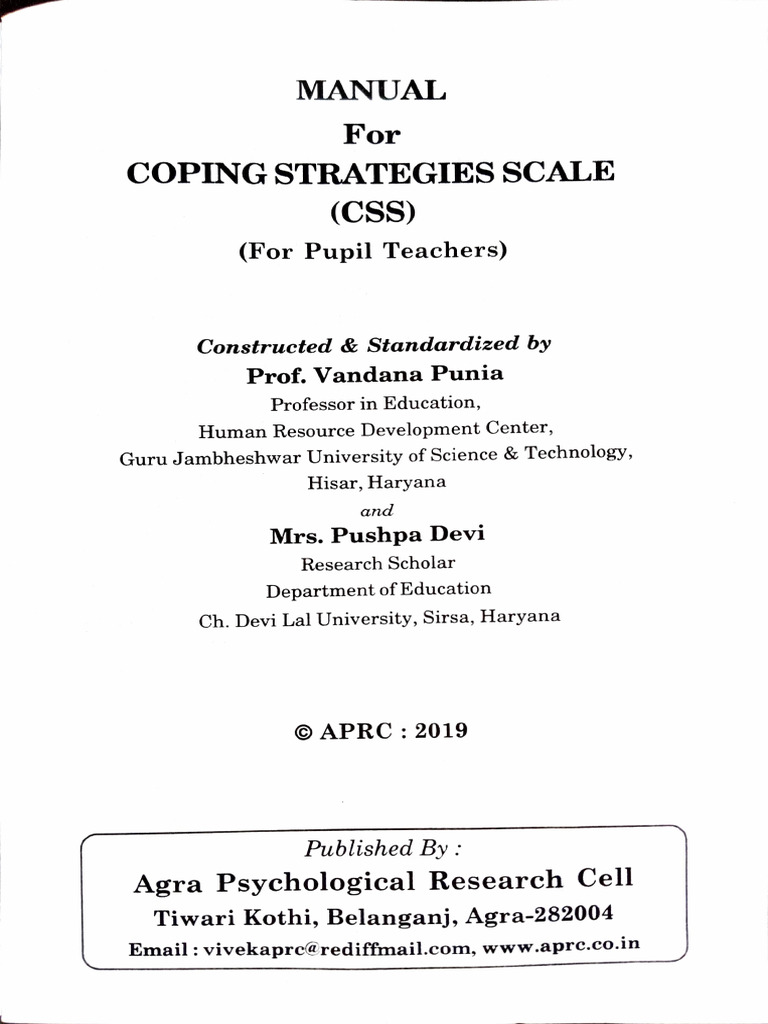 Coping Strategies Scale for Teachers | PDF | Factor Analysis | Cronbach ...
