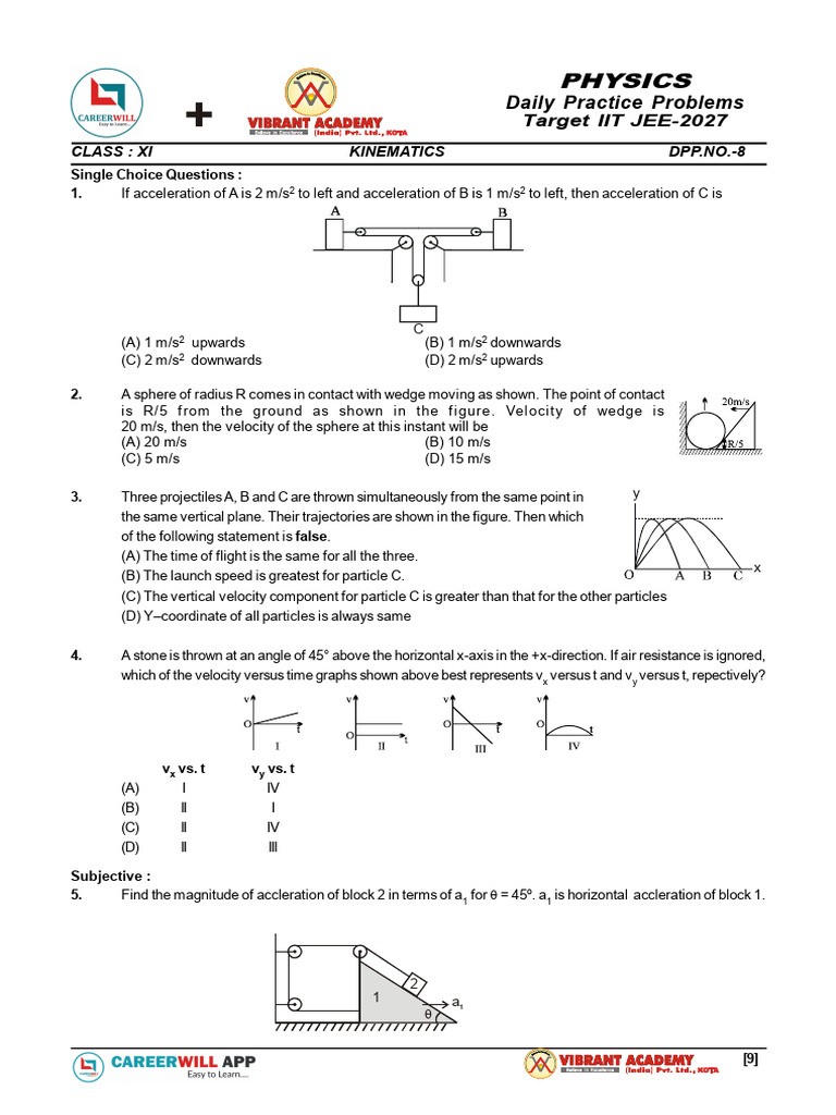 IIT JEE Kinematics Practice Problems | PDF | Kinematics | Acceleration