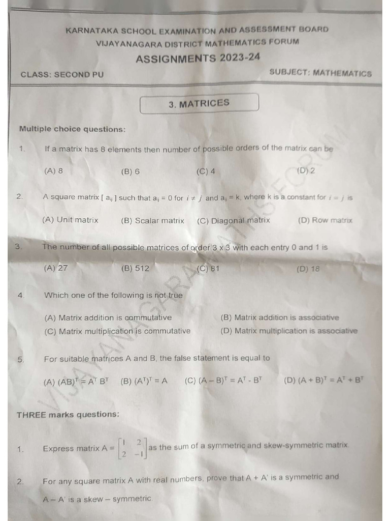 Matrix Assignment | PDF