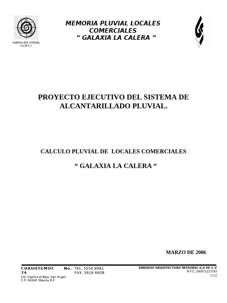 Diseño de Drenaje Pluvial Galaxia La Calera | PDF | Colector de aguas ...