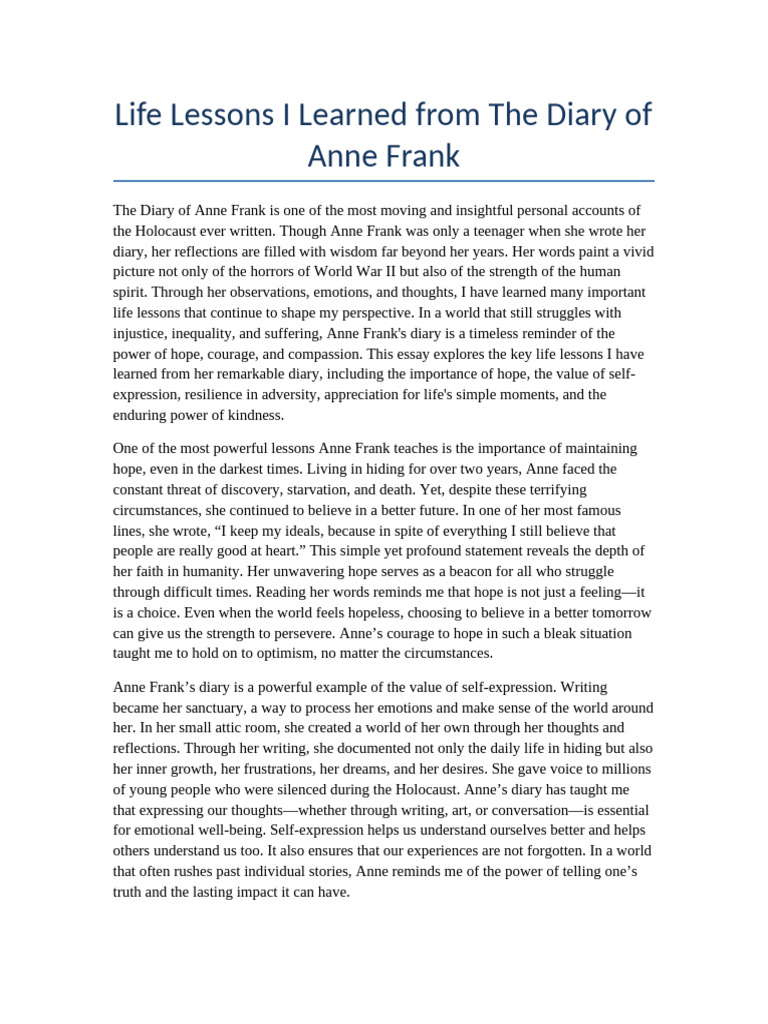 Lessons from Anne Frank's Diary | PDF | Anne Frank | Psychological ...