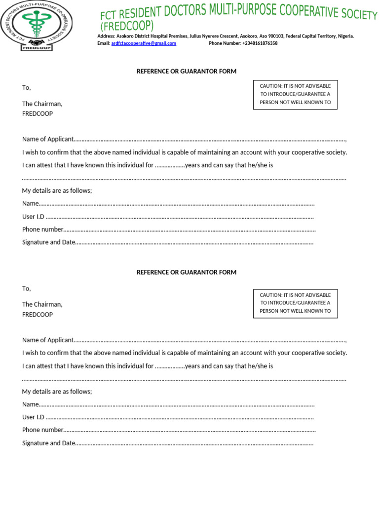 Reference or Guarantor Form - 085431 | PDF