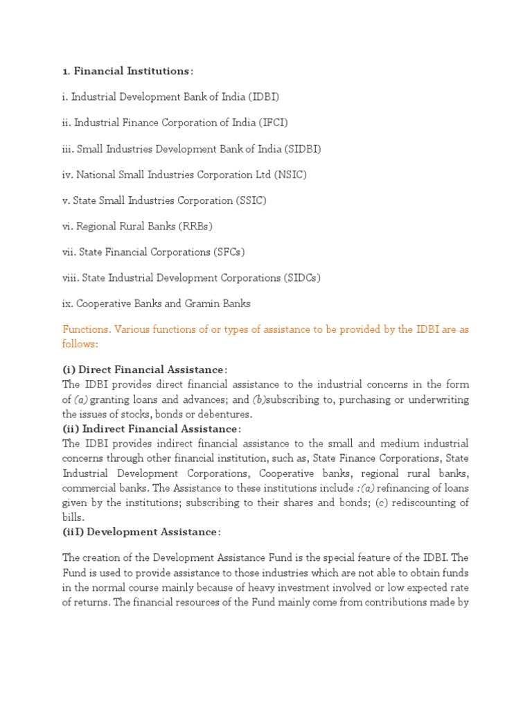 IDBI Financial Assistance Overview | PDF | Business | Finance & Money ...