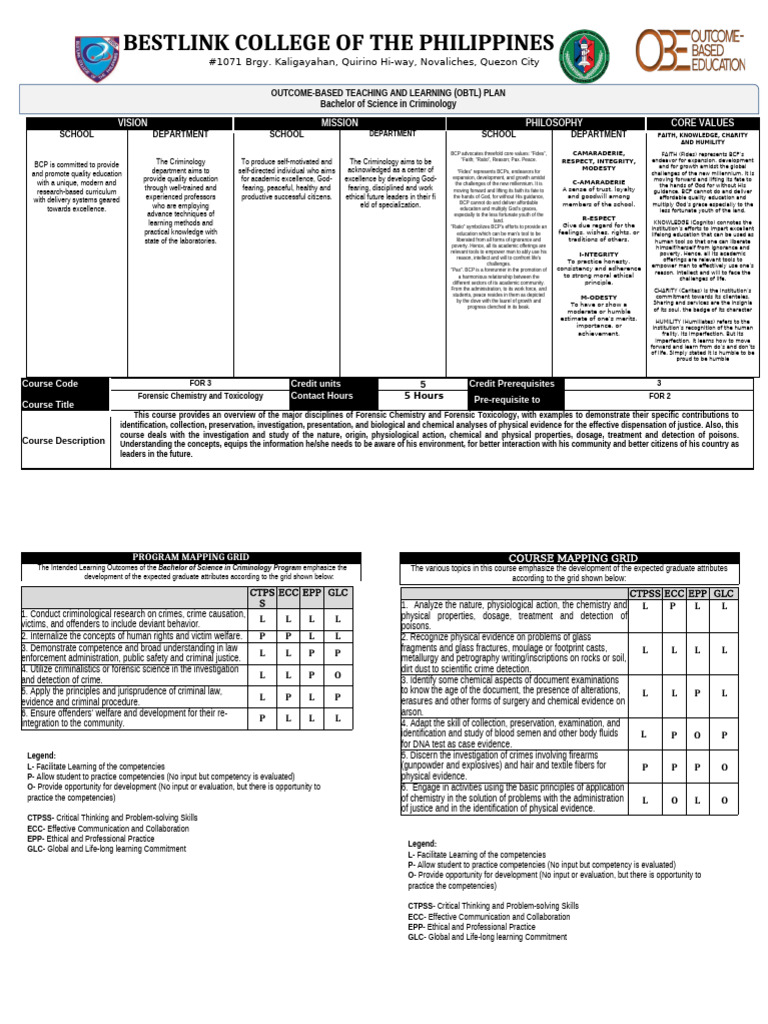 For 3 Forensic Chemistry and Toxicolovy Syllabus AY. 2025 26 | PDF ...