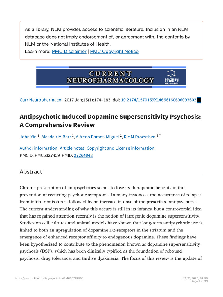 Antipsychotic Induced Dopamine Supersensitivity Psychosis - A ...