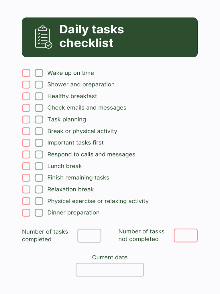 Green and White Simple Daily Tasks Planner | PDF