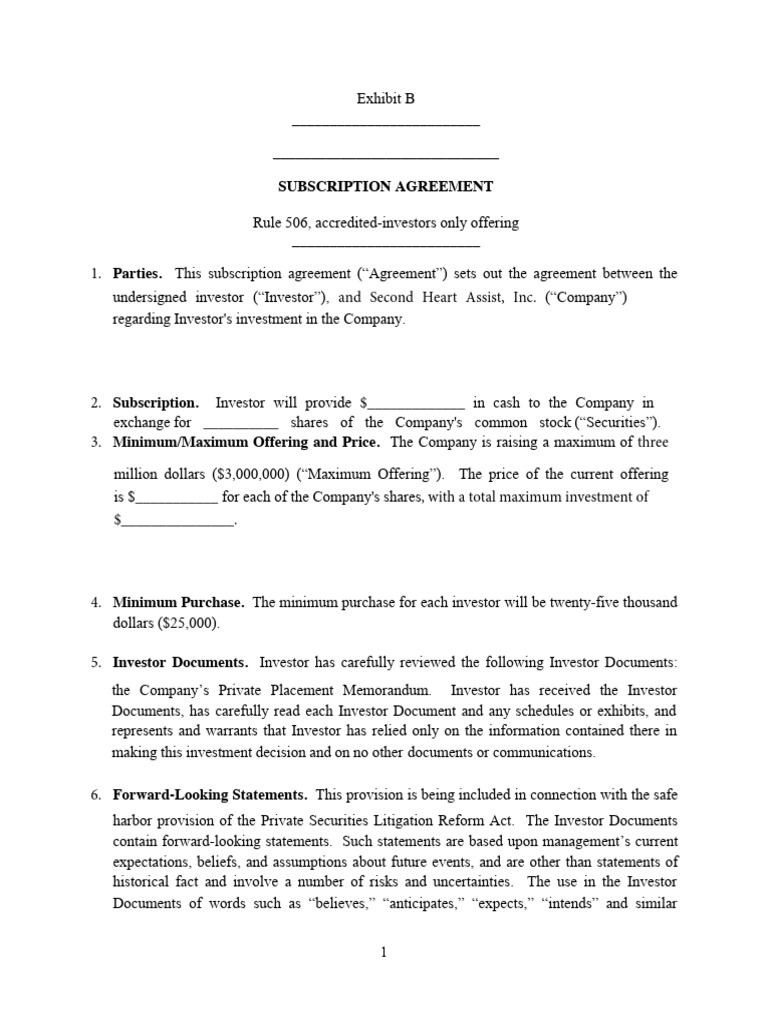 Subscription Agreement for Investors | PDF | Securities (Finance ...