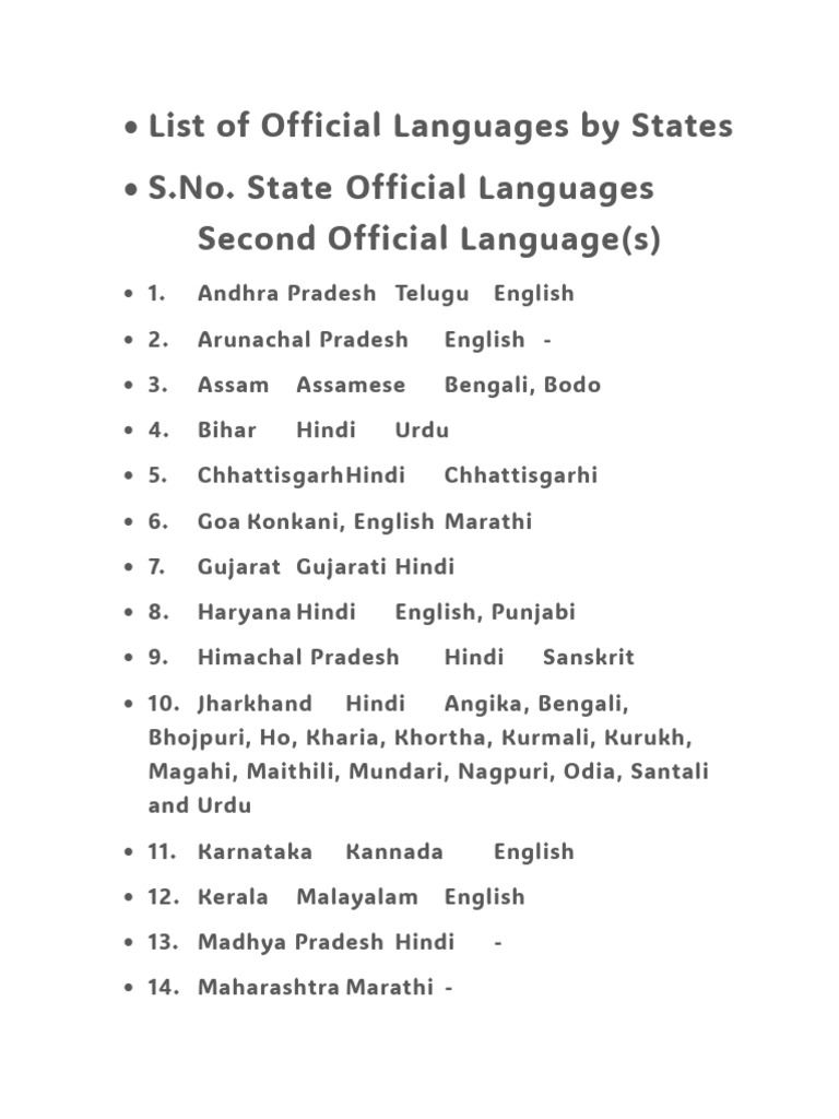 Official Languages by Indian States | PDF