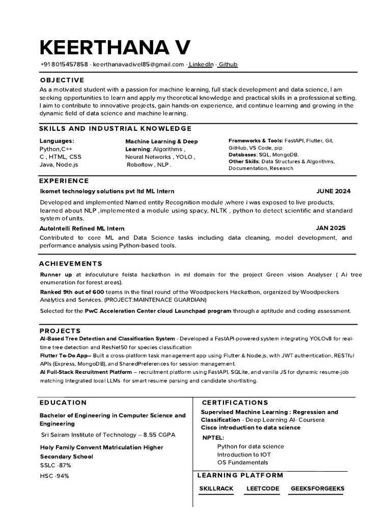 Keerthana Resume 2025 PDF | PDF | Machine Learning | Artificial Intelligence