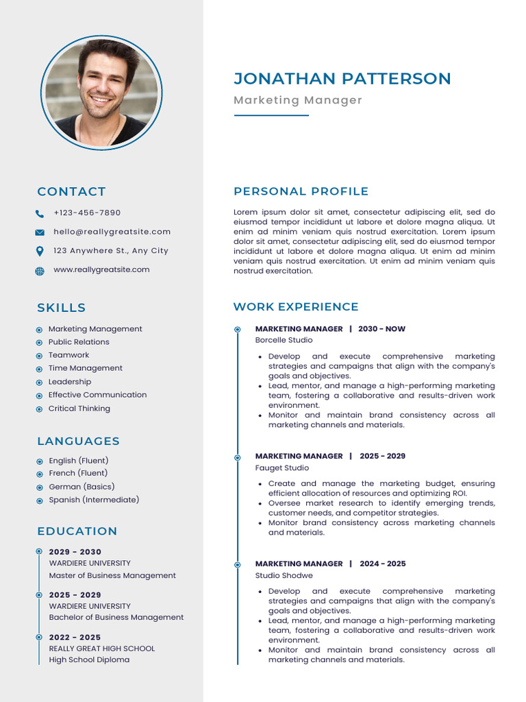 Blue and Gray Simple Professional CV Resume | PDF | Marketing | Business Economics