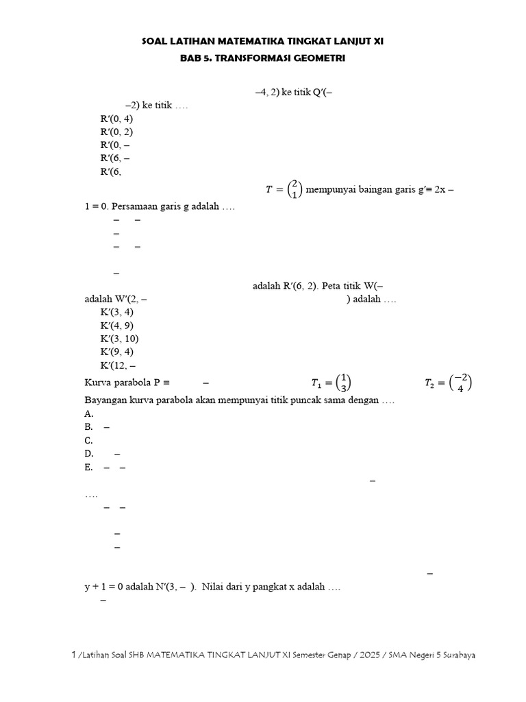 Latihan Soal Transformasi Geometri XI | PDF