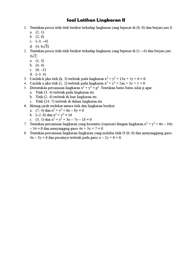 Soal Latihan Lingkaran II | PDF