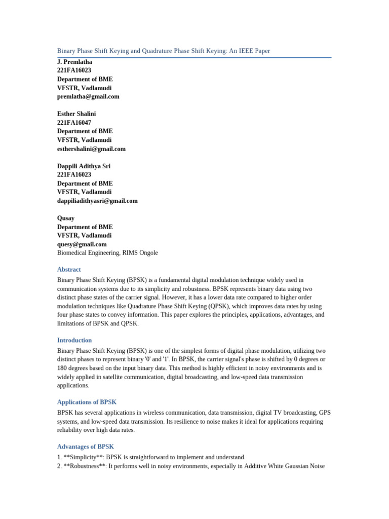 Formatted BPSK QPSK Ieee Paper | PDF | Telecommunications | Telecommunications Engineering