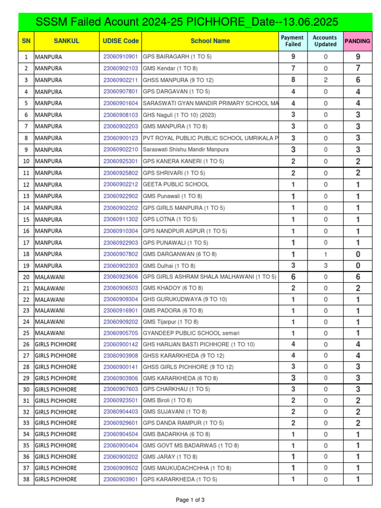 Failed Payment Accounts 2024-25 | PDF