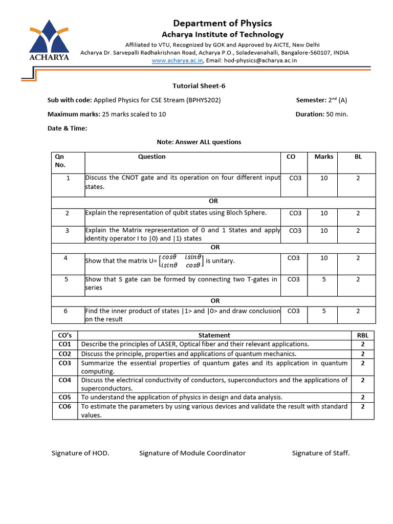 Tutorial Sheet-6 - BPHYS202 | PDF | Applied Mathematics | Physics