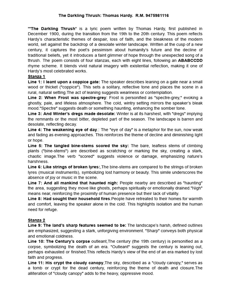 The Darkling Thrush SAQ SET RM | PDF