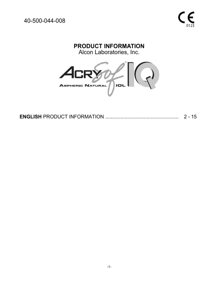 Alcon SN60WF IOL Catalog | PDF | Glaucoma | Visual Acuity