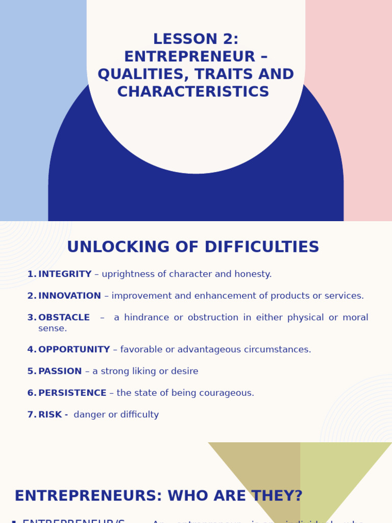 Lesson 2 Entrepreneurs Traits and Characteristics | PDF ...