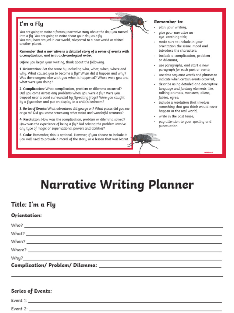Au t2 e 845 Year 5 Narrative Writing Quotthe Flyquot Writing Activity ...