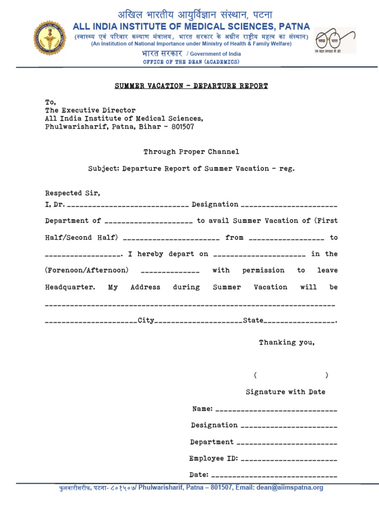 Summer Vacation Departure Report | PDF