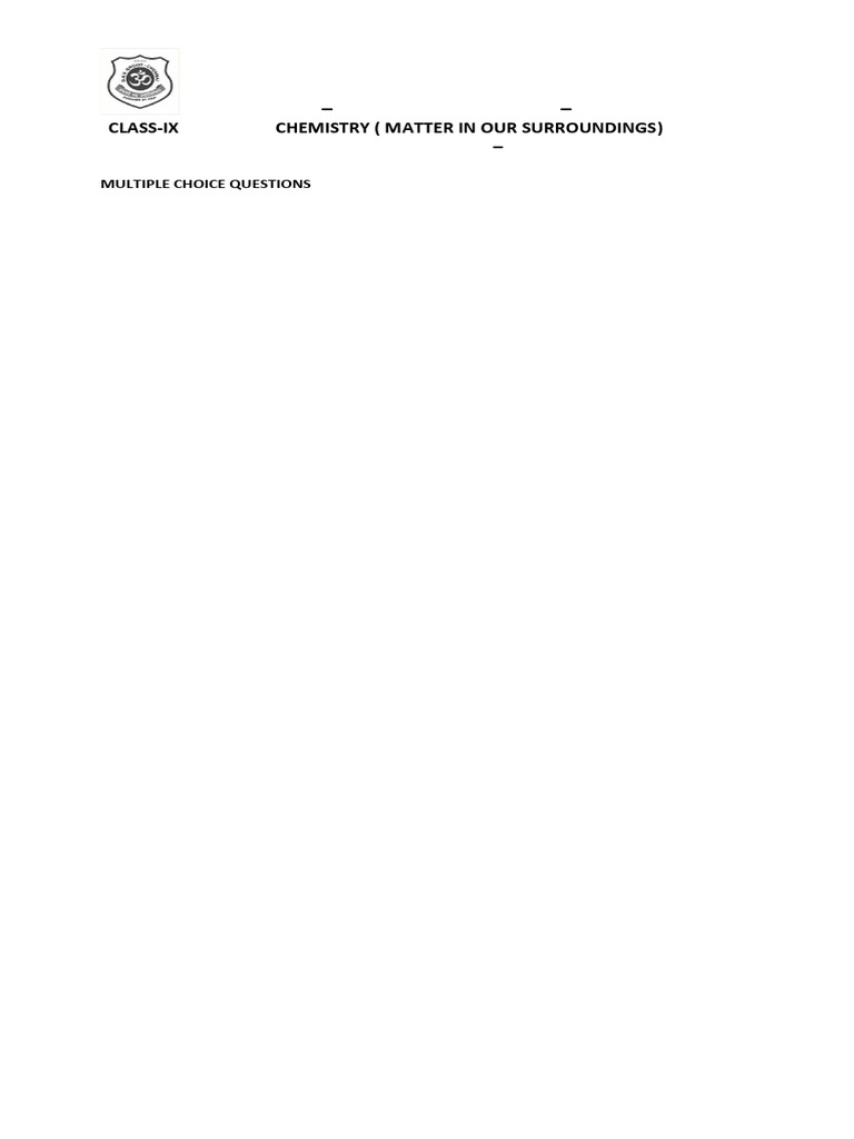 Class 9 Chemistry Worksheet: Matter | PDF | Gases | Liquids